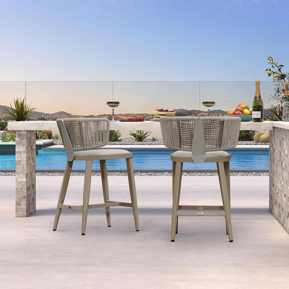 PURPLE LEAF Modern Aluminum Wicker Counter Height Outdoor Bar Stool ...