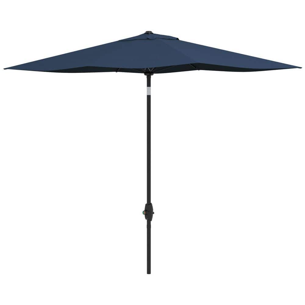 9.7 ft. Steel Pole Rectangular Blue Market Patio Umbrella-Crank Lift ...