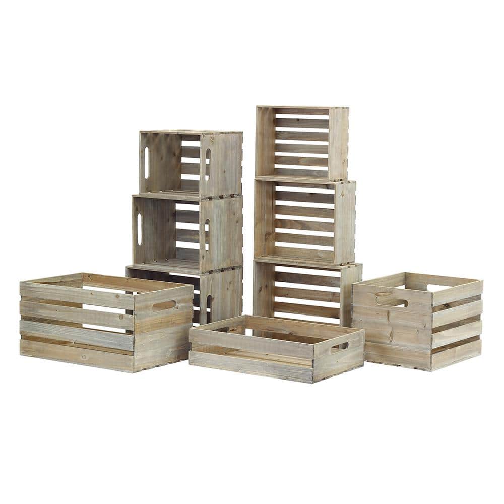 Crates and Pallet Nested Wood Crate Set in Weathered Gray (9-Pack ...