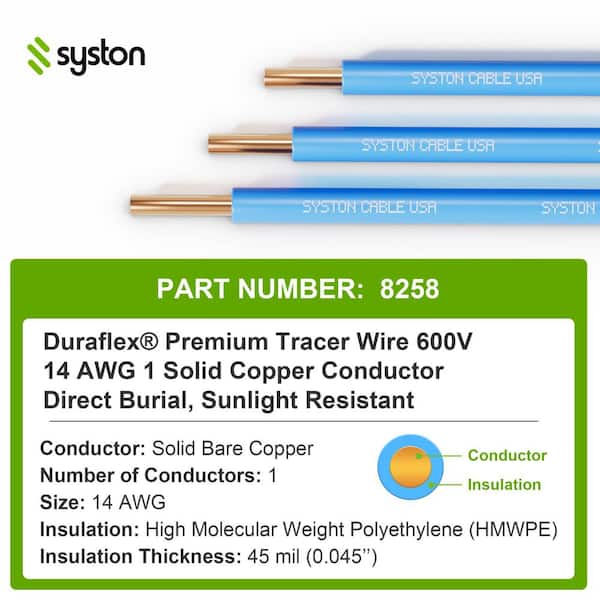 Syston Cable Technology 100 ft. Blue 14 AWG 600-Volt Solid Bare Copper Tracer Wire Direct Burial ...