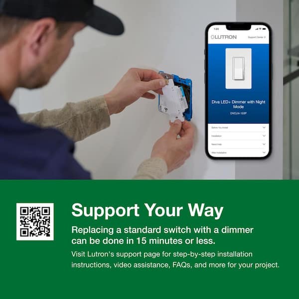 Lutron Diva LED+ Dimmer Switch with Night Mode for Dimmable LED Bulbs ...