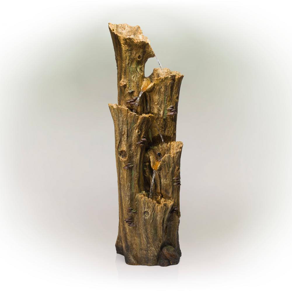 Alpine Corporation 65 in. Tall Outdoor 4-Tier Cascading Tree Bark Water ...