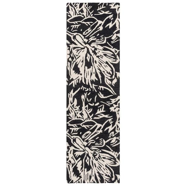 SAFAVIEH Jardin 2 ft. x 8 ft. Black/Ivory Abstract Floral Runner Rug ...