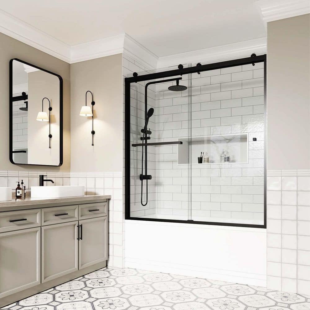 GLASSIC CS Series 56in.-60in. W x 64 in. H Double Sliding Tub Glass ...