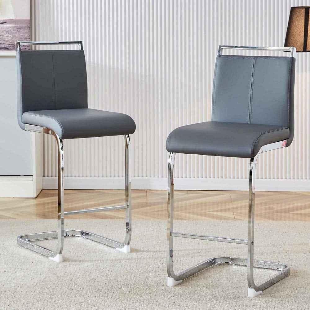 Polibi Modern Dark Gray PU Leather Seat Dining Chairs Set of 2 for ...