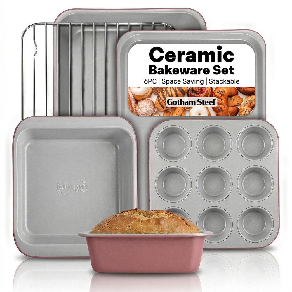 Gotham Steel 6-Piece Mauve Ceramic Nonstick Stackable Bakeware Set 6932 ...