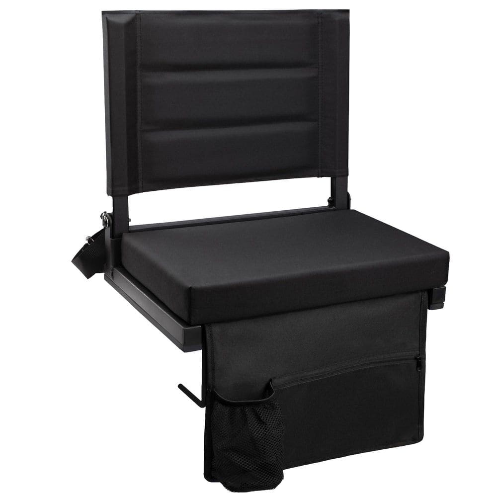 Black Polyester Folding Bleacher Chair W/ Back Support, Cup Holder ...