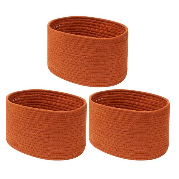 Red 13 in. x 7.8 in. Cotton Decorative Basket (Set of 3) with Built-in ...