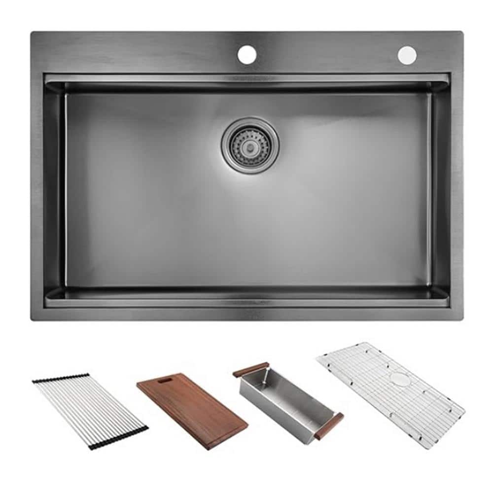 30 in. Drop-In Single Bowl 16 Gauge Gunmetal Black Stainless Steel ...