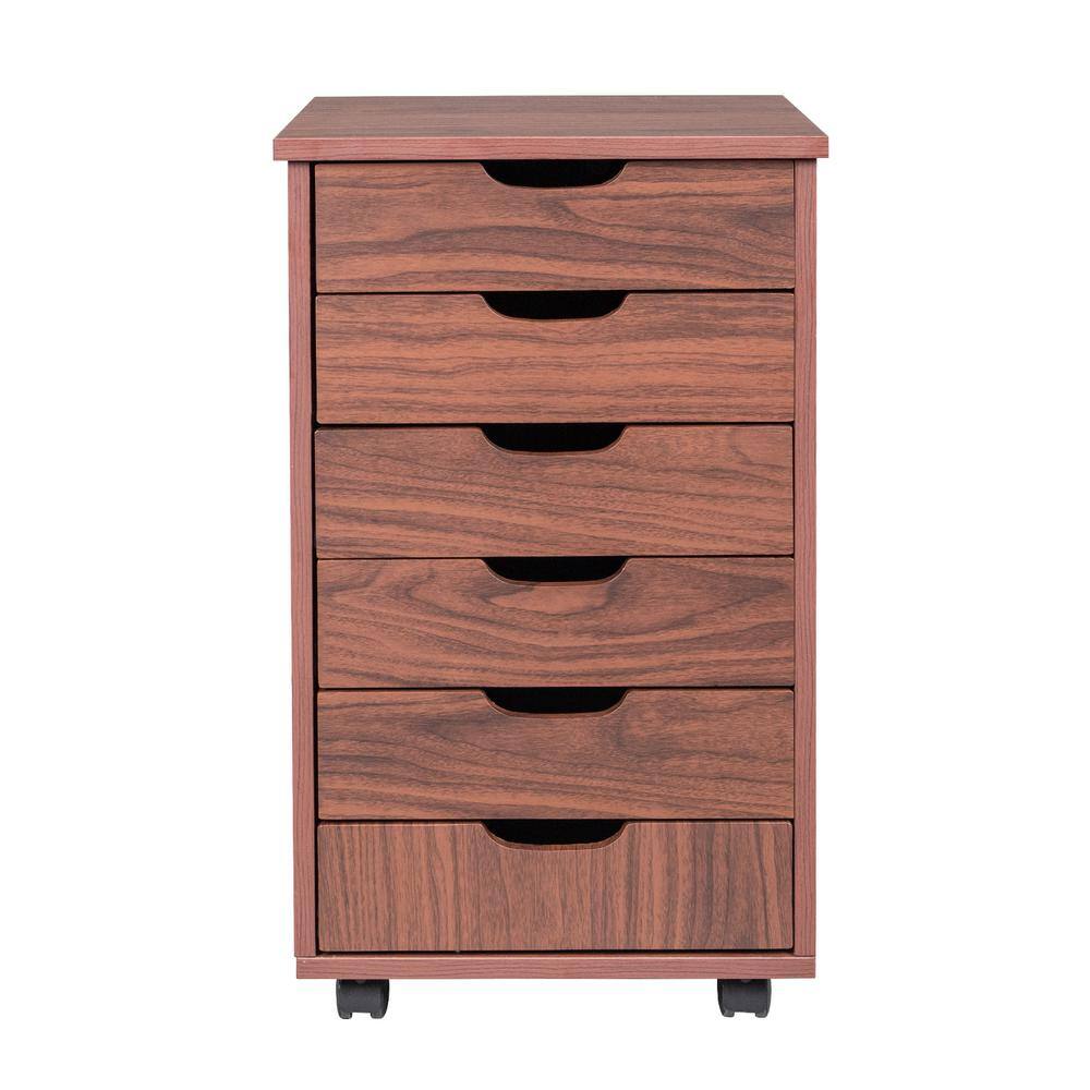 Karl home 6-Drawer Walnut Wood File Cabinet Mobile Storage Cabinet ...