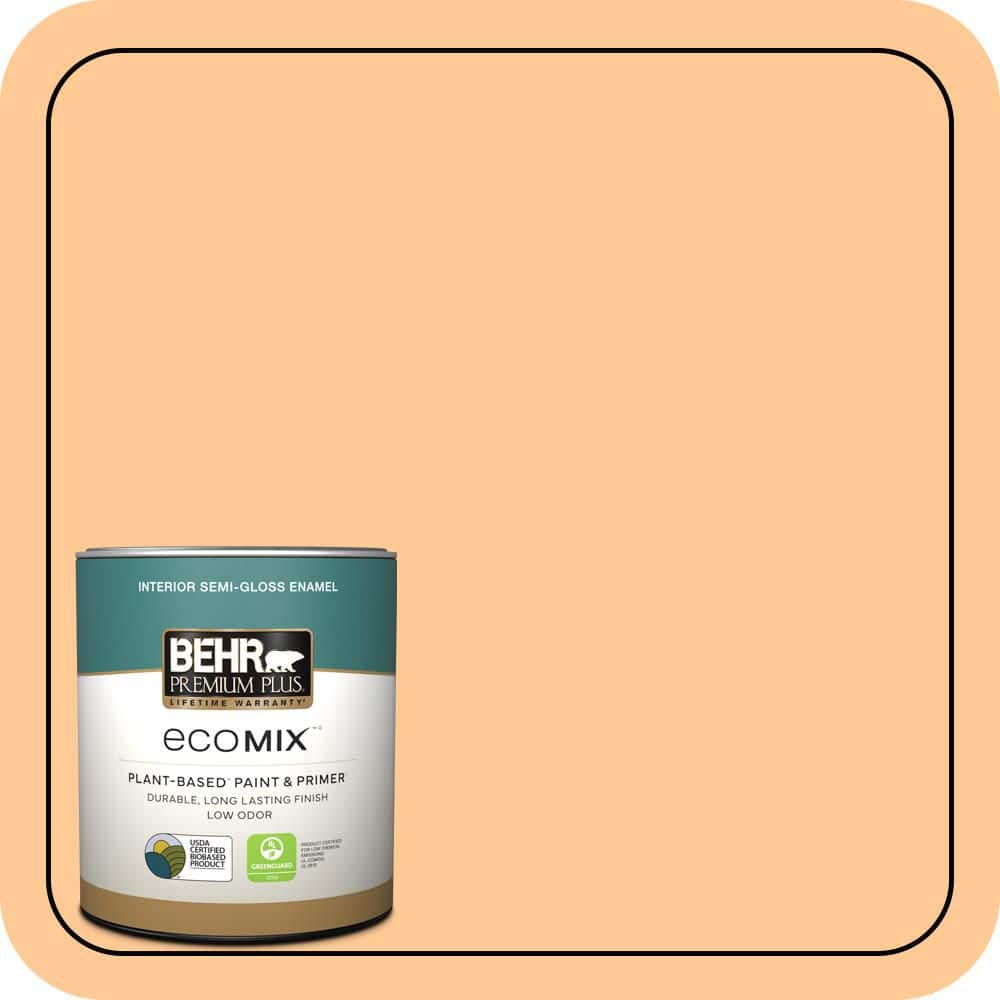 BEHR PREMIUM PLUS 1 qt. #280B-4 Apricot Light Semi-Gloss Enamel EcoMix ...
