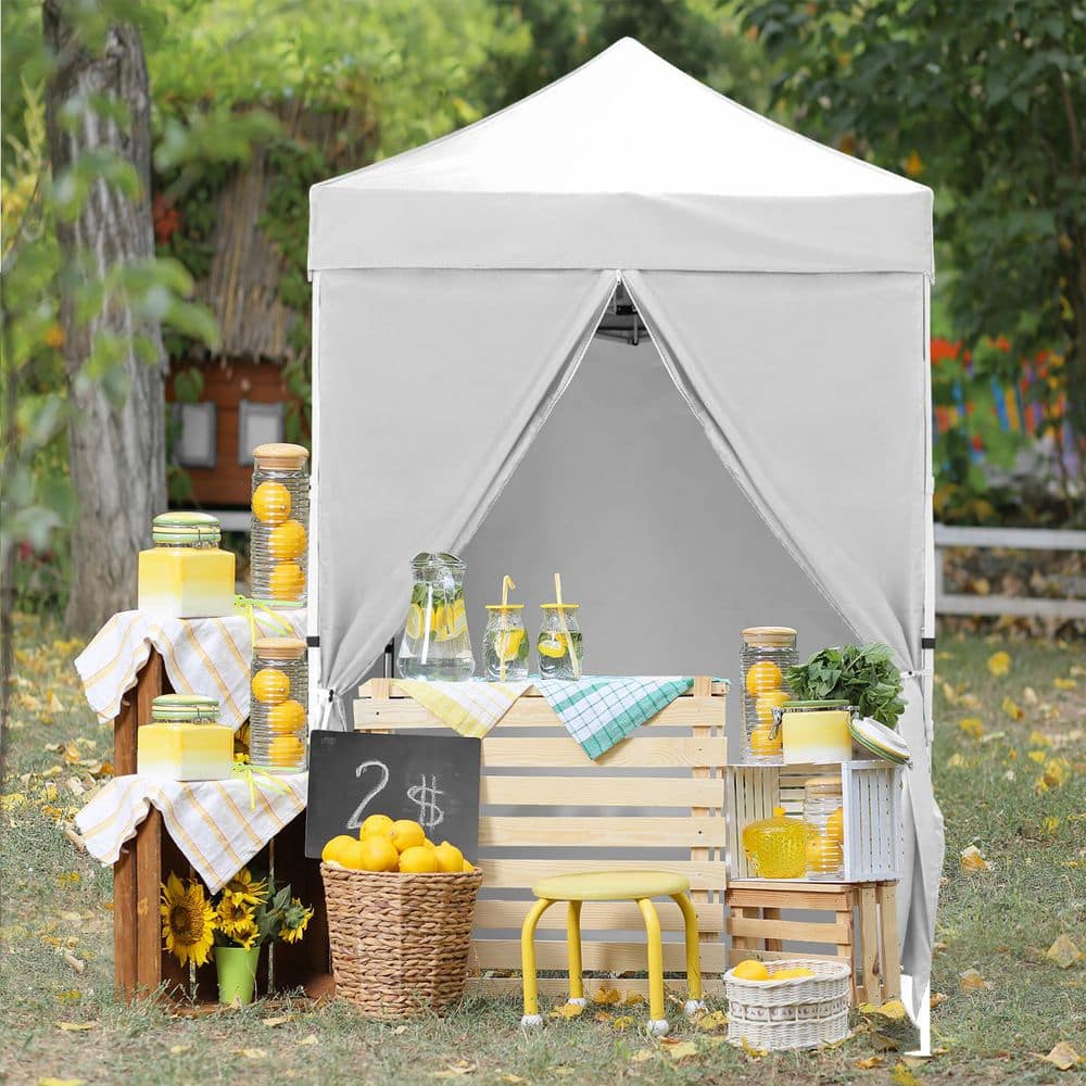 COOS BAY 5 ft. x 5 ft. White Instant Canopy Pop Up Tent with 4 ...