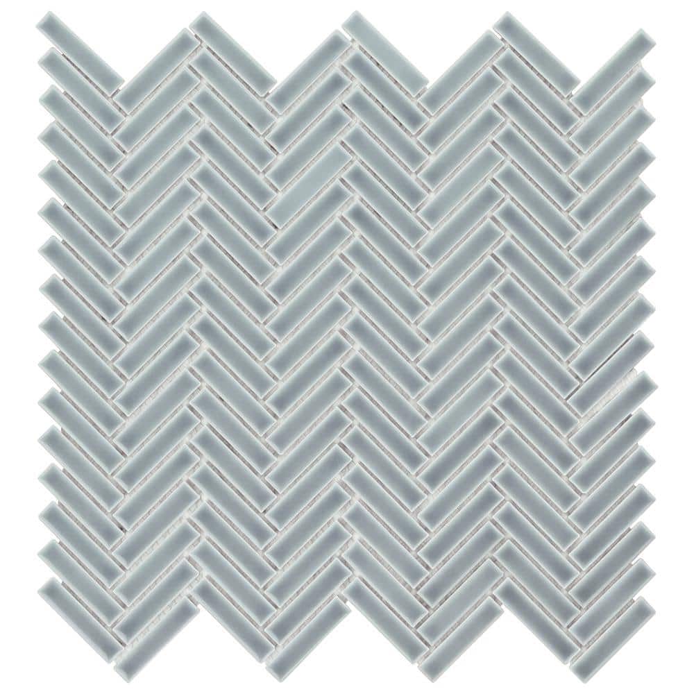 Ivy Hill Tile Motif Herringbone Sky Blue 2.78 in. x 0.25 in. Glossy ...