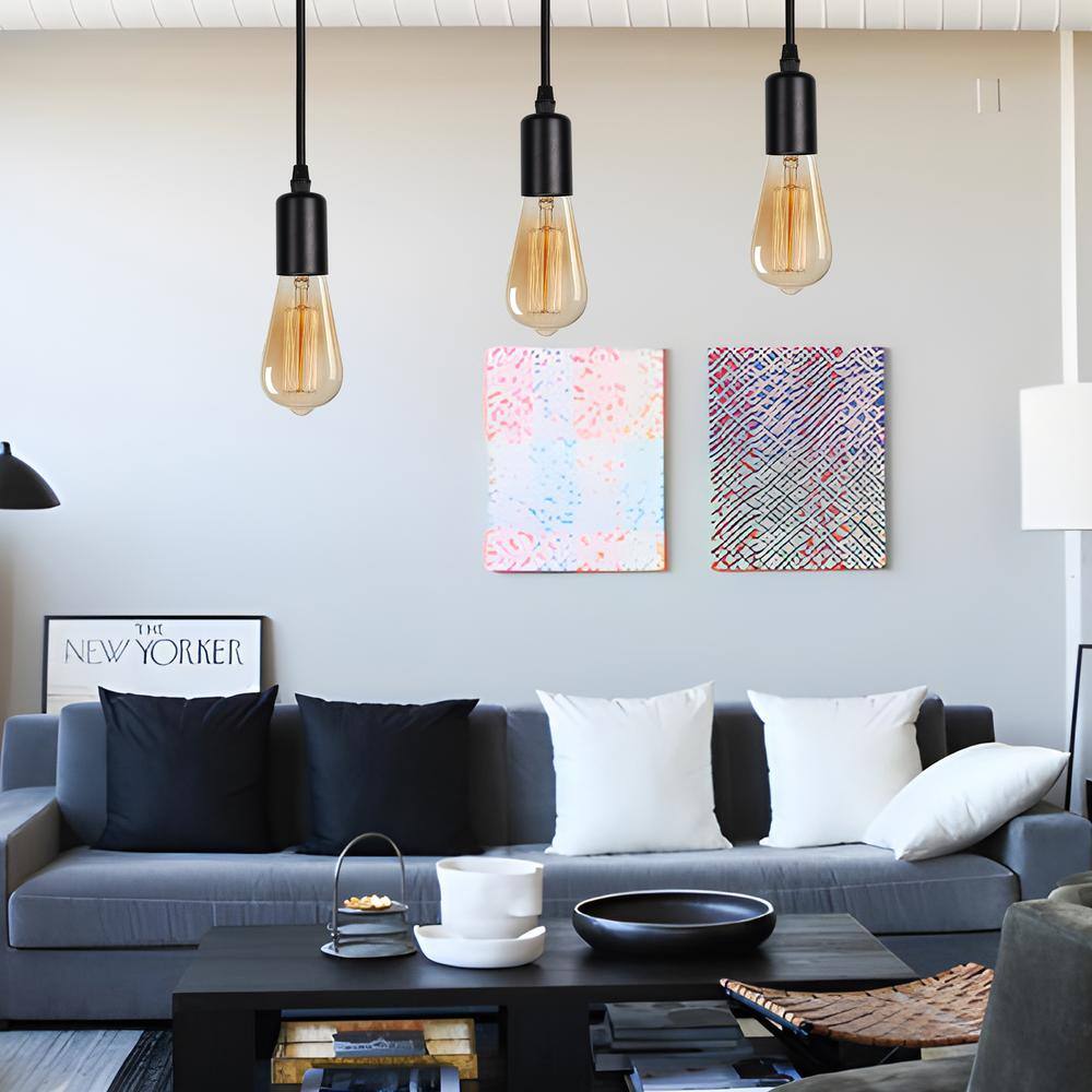 YANSUN 39.37 in. 3-Light Black Plug-In Pendant with ON/OFF Switch ...