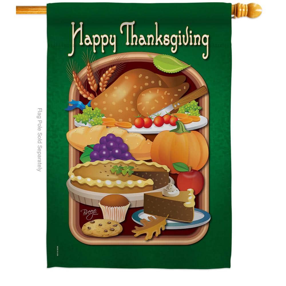 Breeze Decor 28 in. x 40 in. Thanksgiving Feast Fall House Flag Double ...