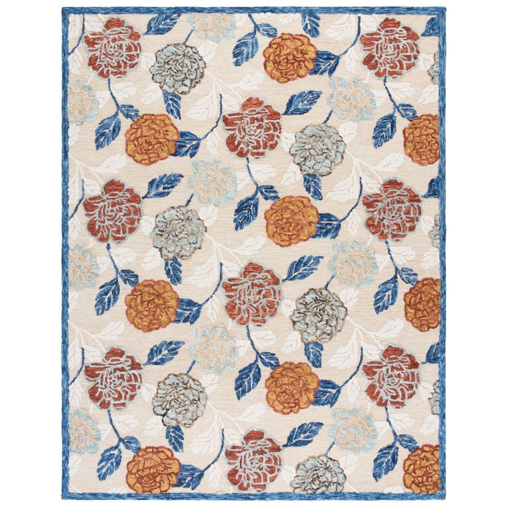 SAFAVIEH Blossom 8 ft. x 10 ft. Beige/Red Border Floral Area Rug ...