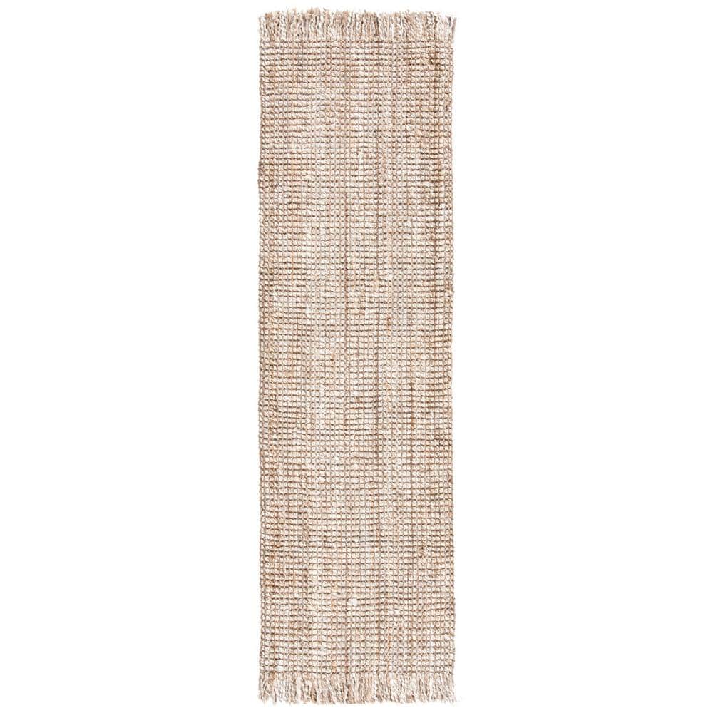 SAFAVIEH Natural Fiber Gray/Beige 2 ft. x 14 ft. Woven Thread Runner ...