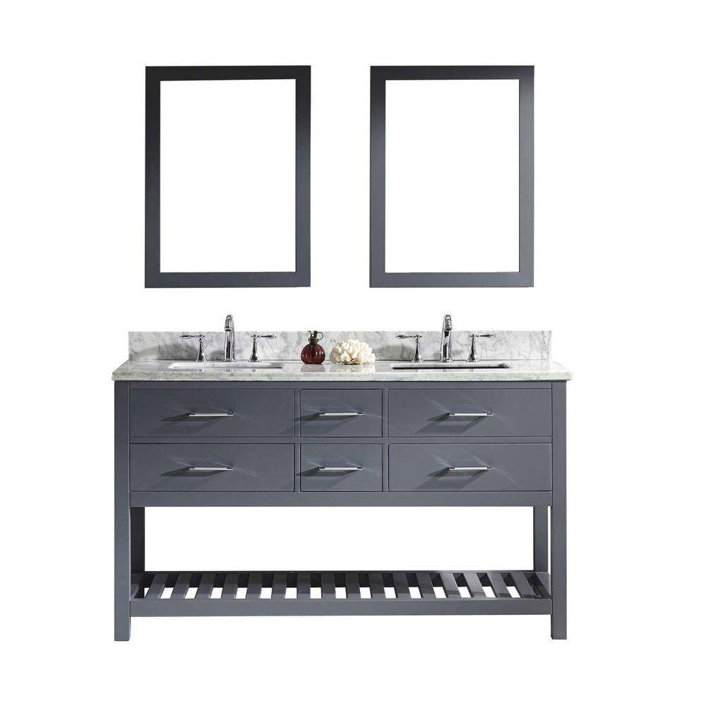 Virtu USA Caroline Estate 60 in. W Bath Vanity in Gray with Marble ...