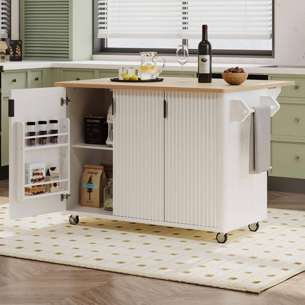 Timussi White MDF Kitchen Cart with Drop Leaf and Towel Rack TIKKKC41W ...