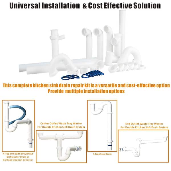Wudkey 11 in. H x 16 in. W x 1.5 in. D Kitchen P-Trap Sink Drain Kit ...