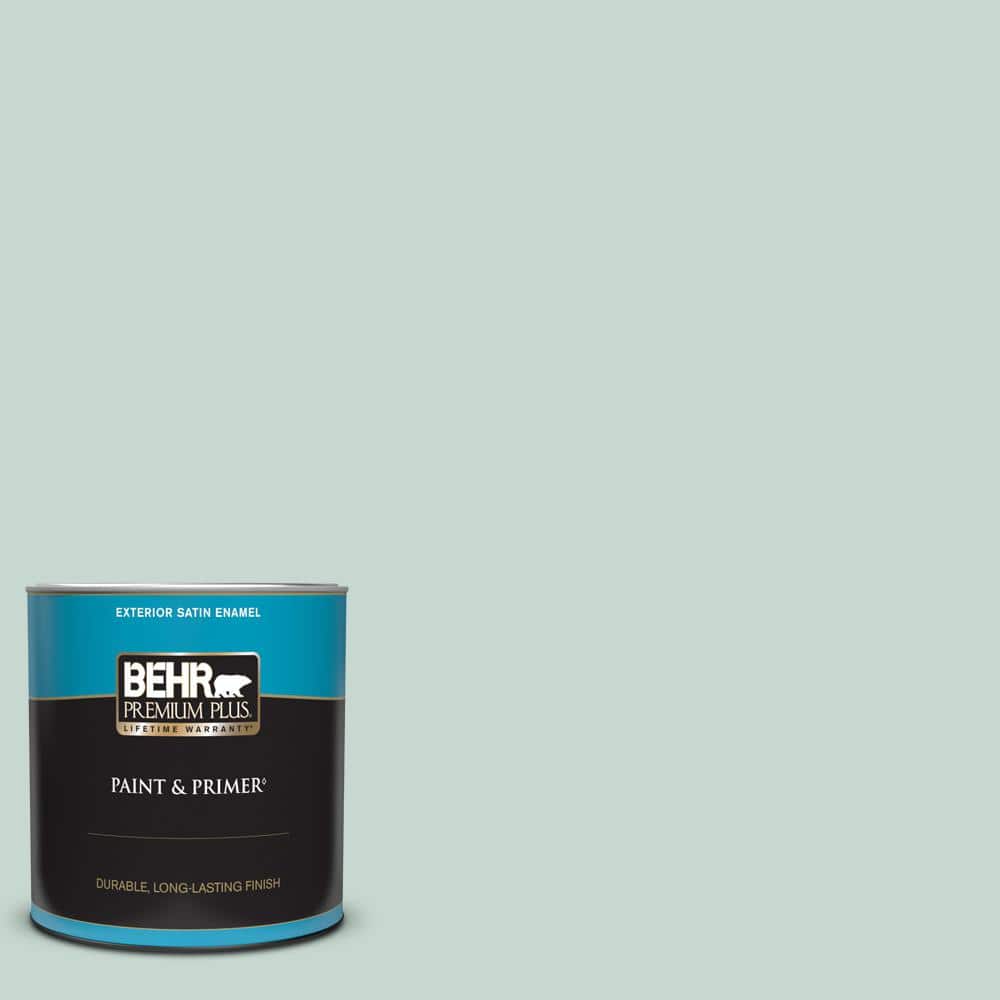 BEHR PREMIUM PLUS 1 qt. #480E-2 Tide Pools Satin Enamel Exterior Paint ...