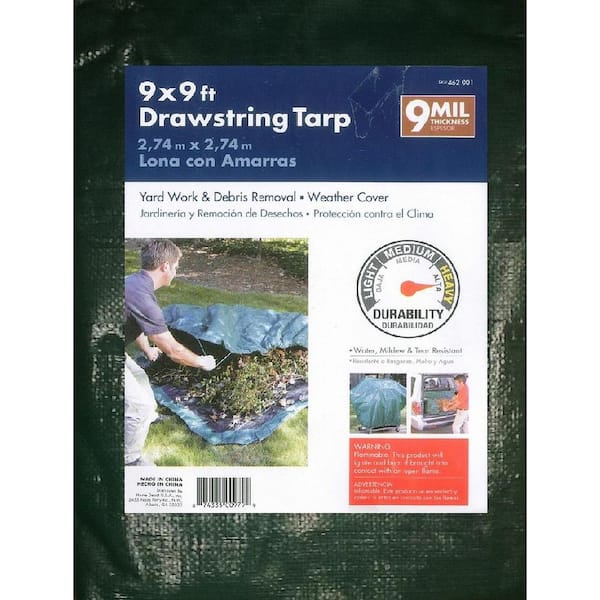 Everbilt 9 ft. x 9 ft. Black and Green Medium Duty Drawstring Tarp ...