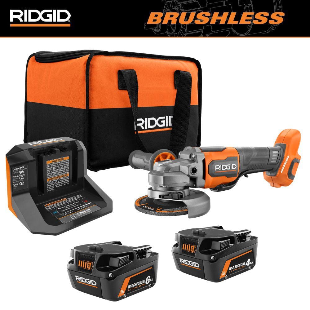 RIDGID 18V Brushless Cordless 4-1/2 in. Angle Grinder with 18V 6.0 Ah ...