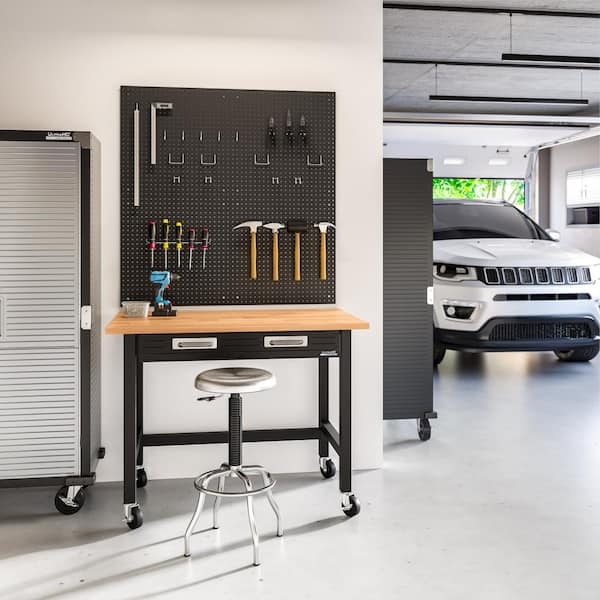 Seville Classics UltraGraphite Wood Top Workbench On Wheels