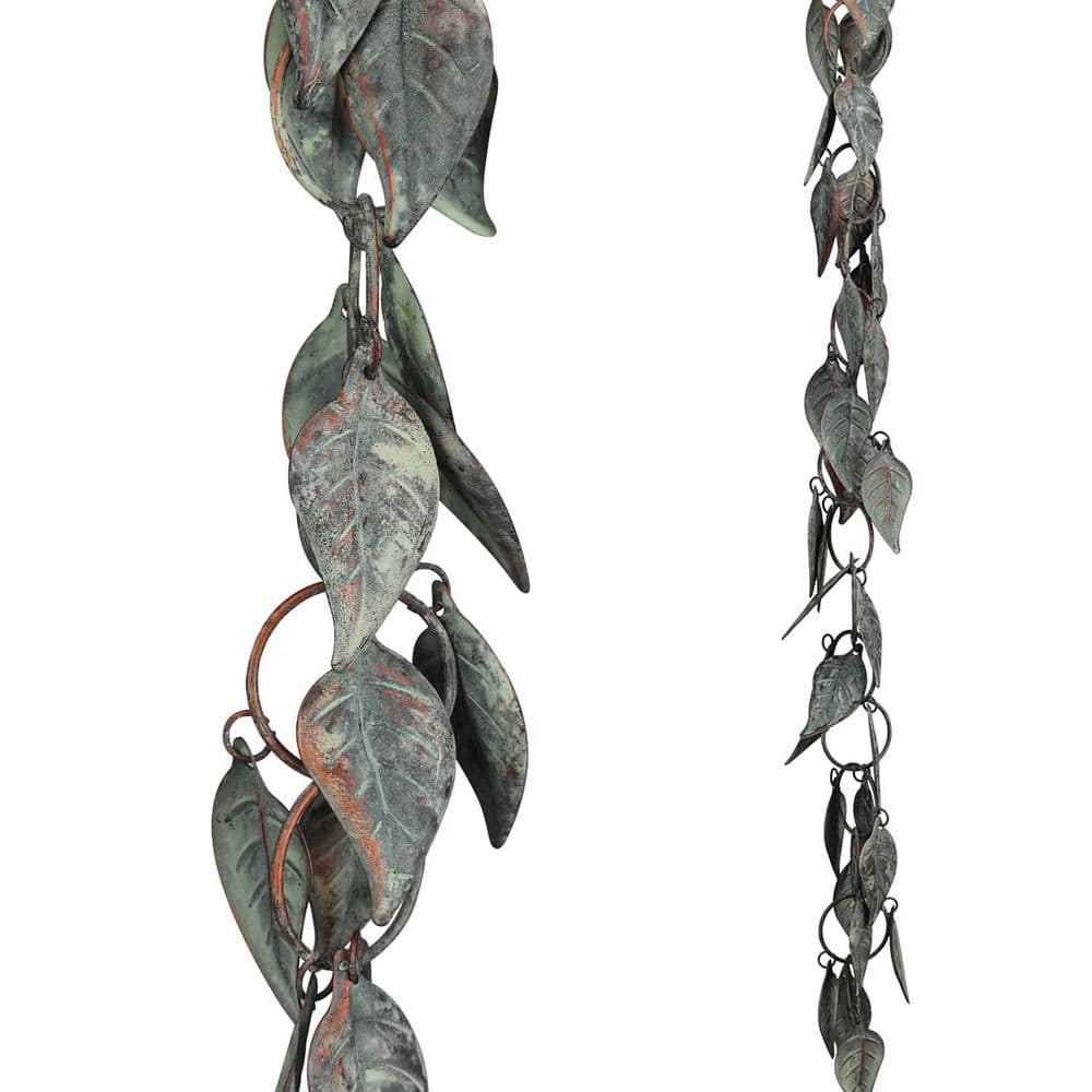 OGETFUUR 8.5 ft. Metal Rain Chain Downspouts, Circle with Leaves Rain ...