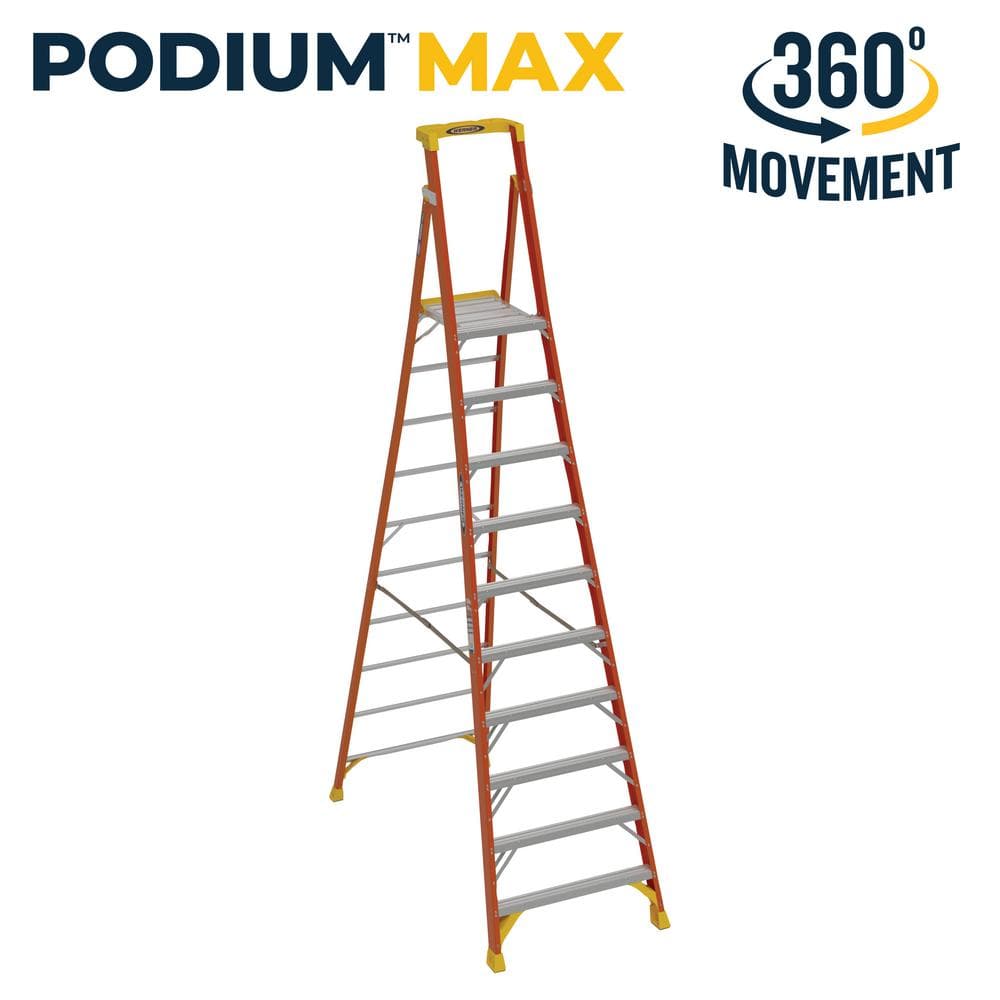 Werner 10 ft. Fiberglass Podium Ladder with 16 ft. Reach and 300 lbs ...
