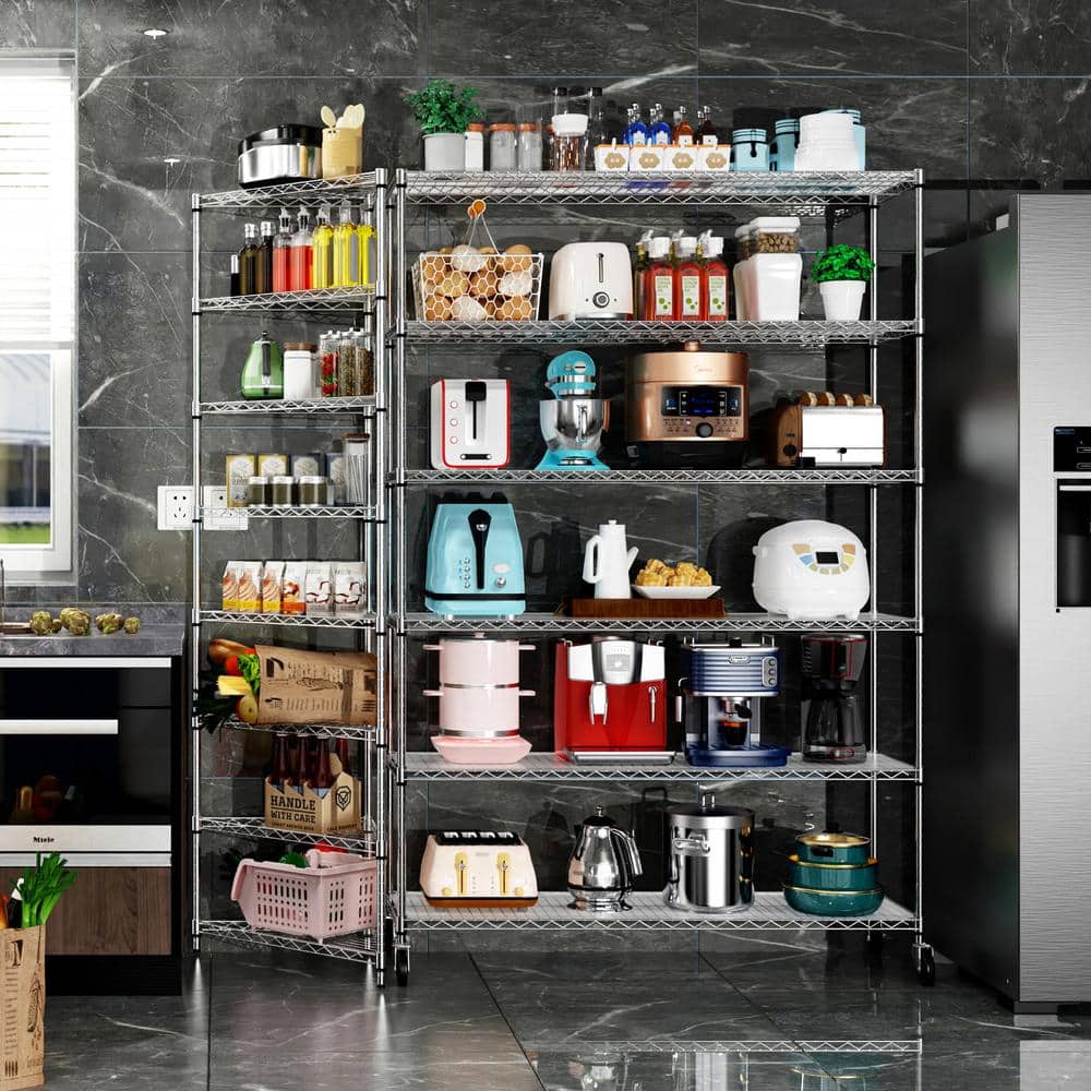 GQB 6-Tier Garage Storage Racks in Chrome with Wheels, Metal Shelving ...