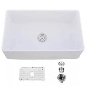 Flynama 30 in. single bowl Farmhouse/Apron Front White Ceramic Kitchen ...