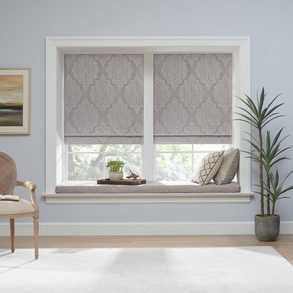 Eclipse Carlton Silver Damask Pattern Polyester 27 in. W x 64 in. L 100 ...