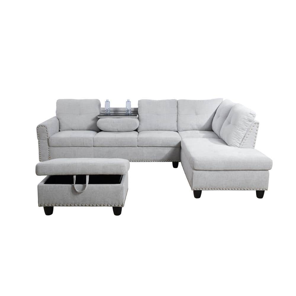 Star Home Living 104 in. Square Arm 3-Piece Fabric L-Shaped Sectional ...