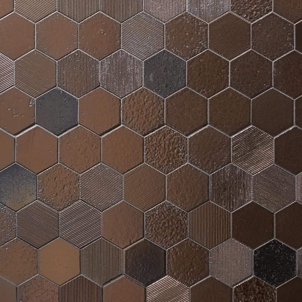 Ivy Hill Tile Deco Lava Hex Bronze Mix 12.83 x 10.23 in. Metallic Lava ...