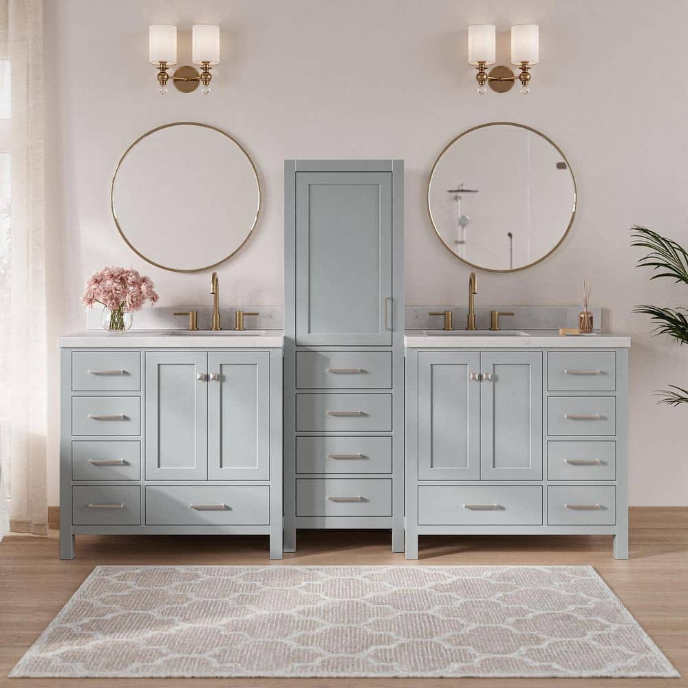ARIEL Cambridge 3-Piece 92 in. Wide Double Sink Bath Vanity And Linen ...