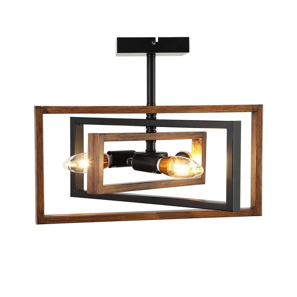 OUKANING 15.7 in. 3-Light Black Retro Industrial Rectangle Adjustable ...