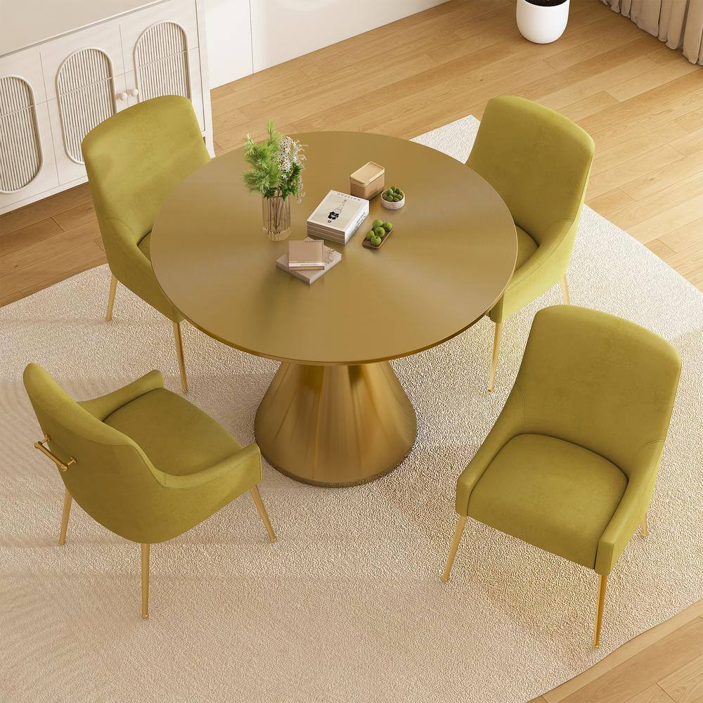 Boyel Living 5-Piece Round Gold Stainless Steel Gold MDF Top Table Set ...