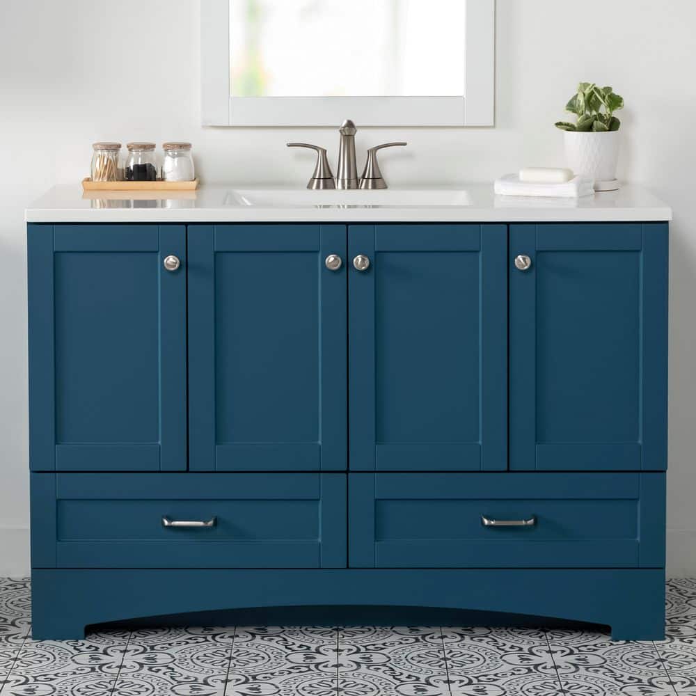 Glacier Bay Lancaster 49 in. Single Sink Admiral Blue Bath Vanity with ...