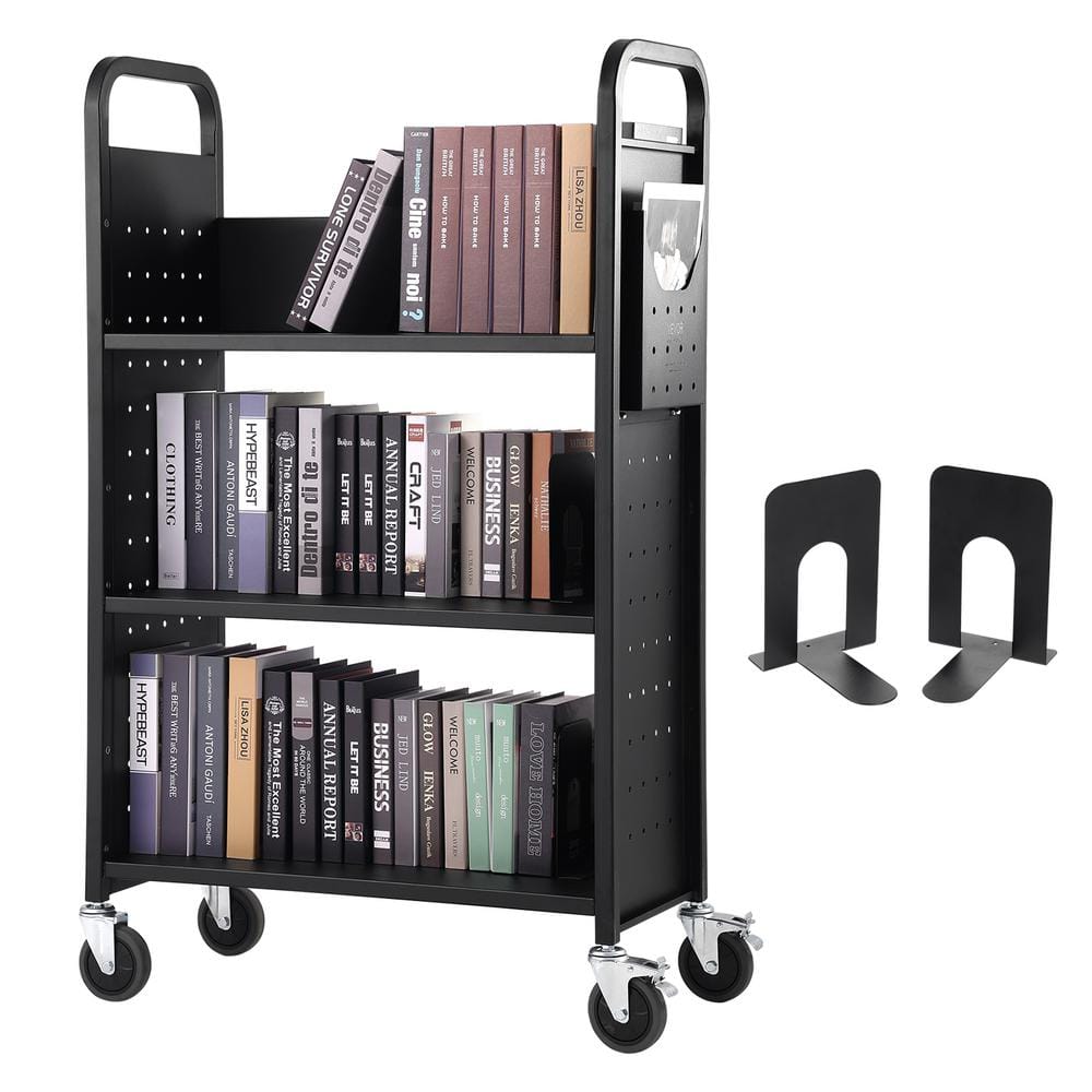 SKYSHALO Book Cart 330 lbs. Library Cart 31 x 15 x 49 in. Single Sided ...