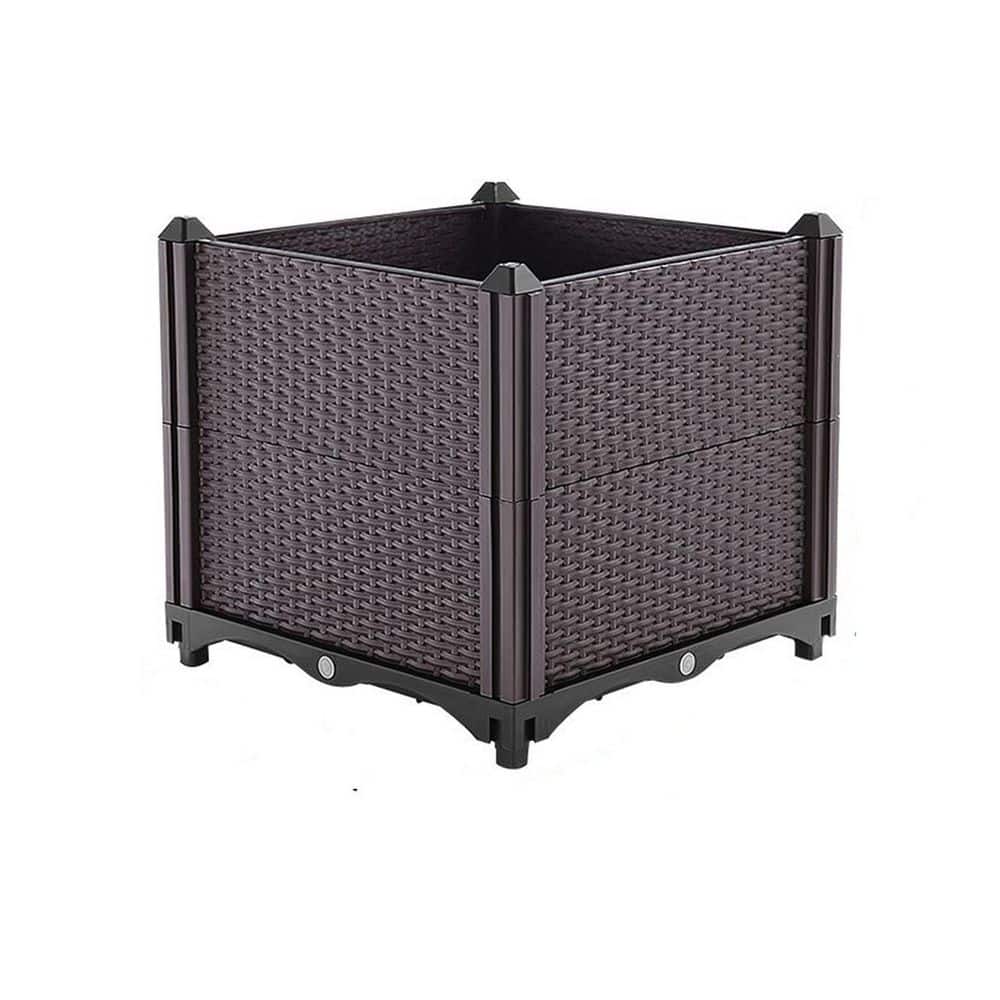 AOPSPS 11.8 in. Brown Plastic Raised Garden Bed Plant Growth Box with ...