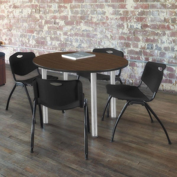 Regency Kee 36 in. Neo Walnut Round Breakroom Table Desk and 4 'M ...
