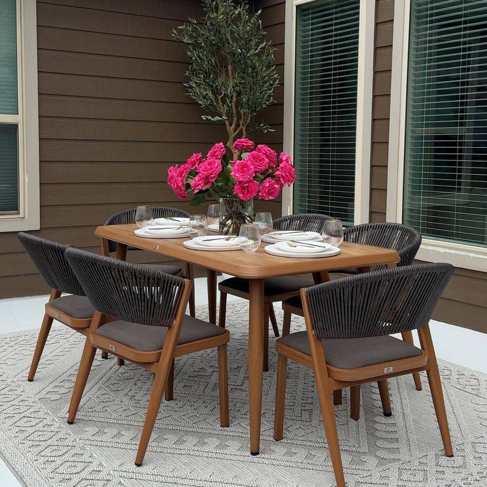 PURPLE LEAF 7-Piece Aluminum Wicker Dining Table and Armchairs Patio ...