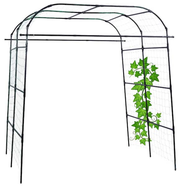 Oyezvary 86.60 in. H Metal Garden Arch Trellis with Gate-High Climbing ...