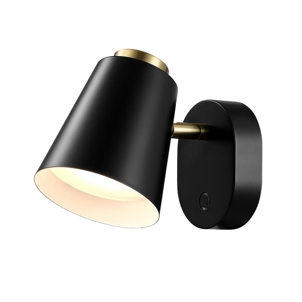 Globe Electric Lex 6 in. 1-Light Matte Black Wall Sconce Light with Rechargeable LED, Brass ...