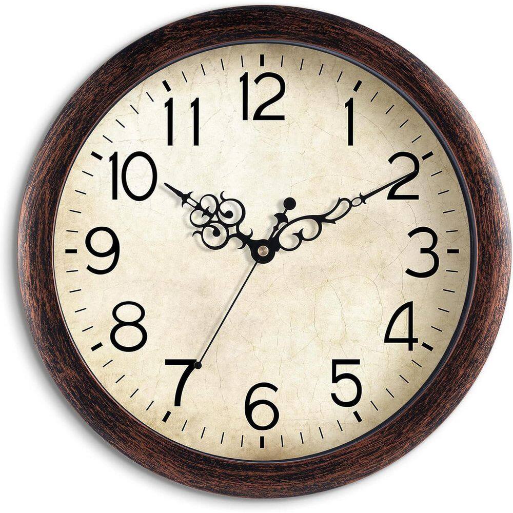 Vintage Bronze 8 Inch Wall Clock Battery Operated Quartz Silent Non ...