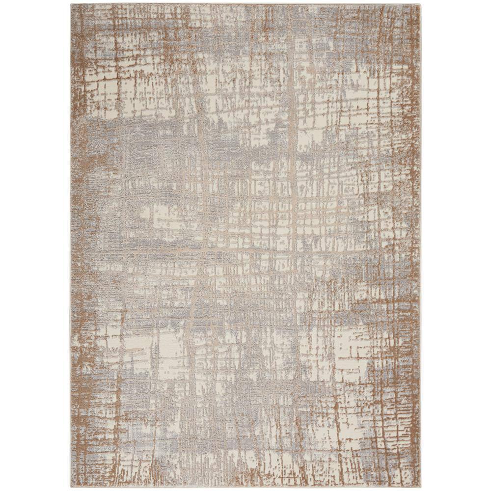 CALVIN KLEIN Rush Ivory/Taupe 5 ft. x 7 ft. Abstract Contemporary Area ...