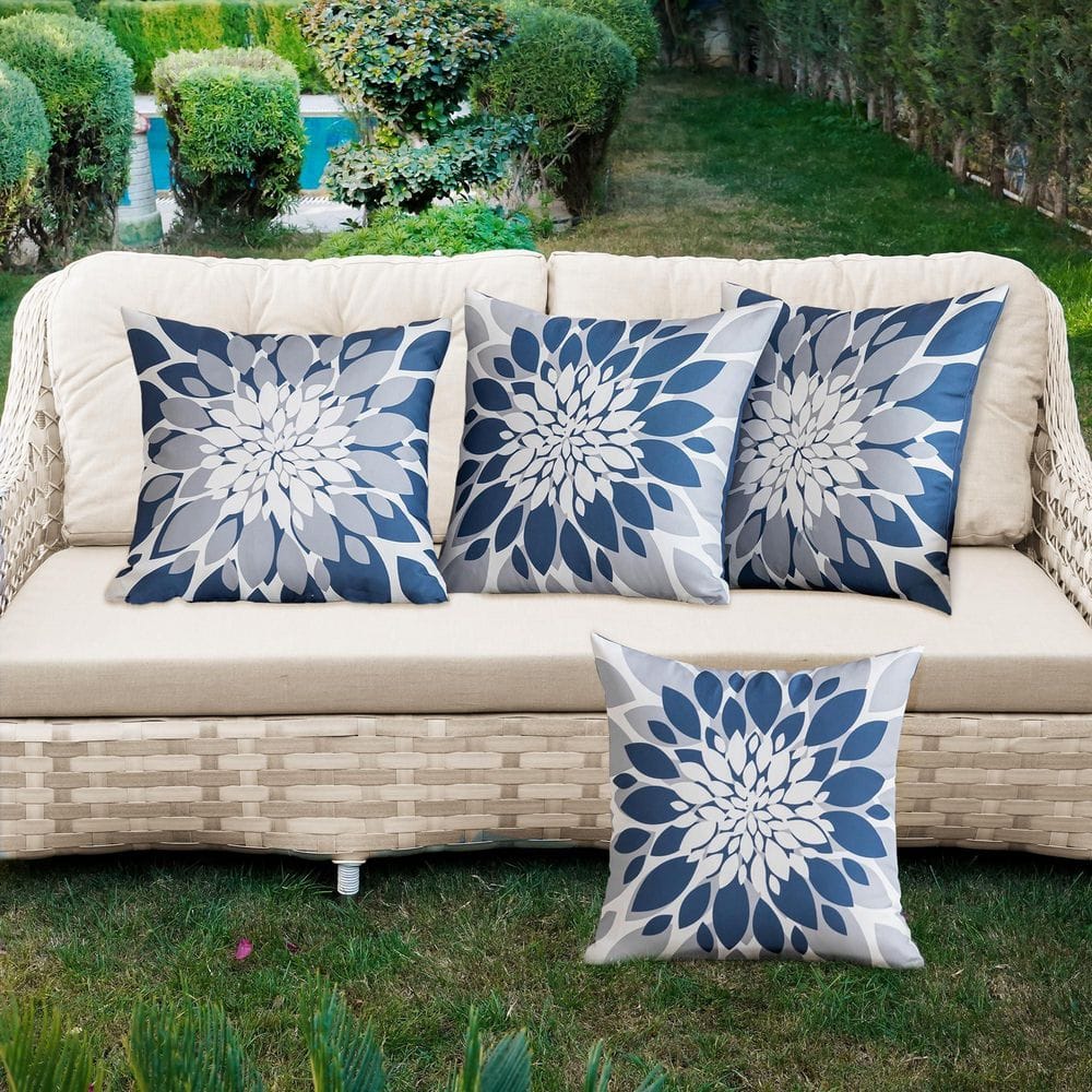 OGETFUUR 18 in. × 18 in. Dahlia Blue Grey Square Outdoor Waterproof ...