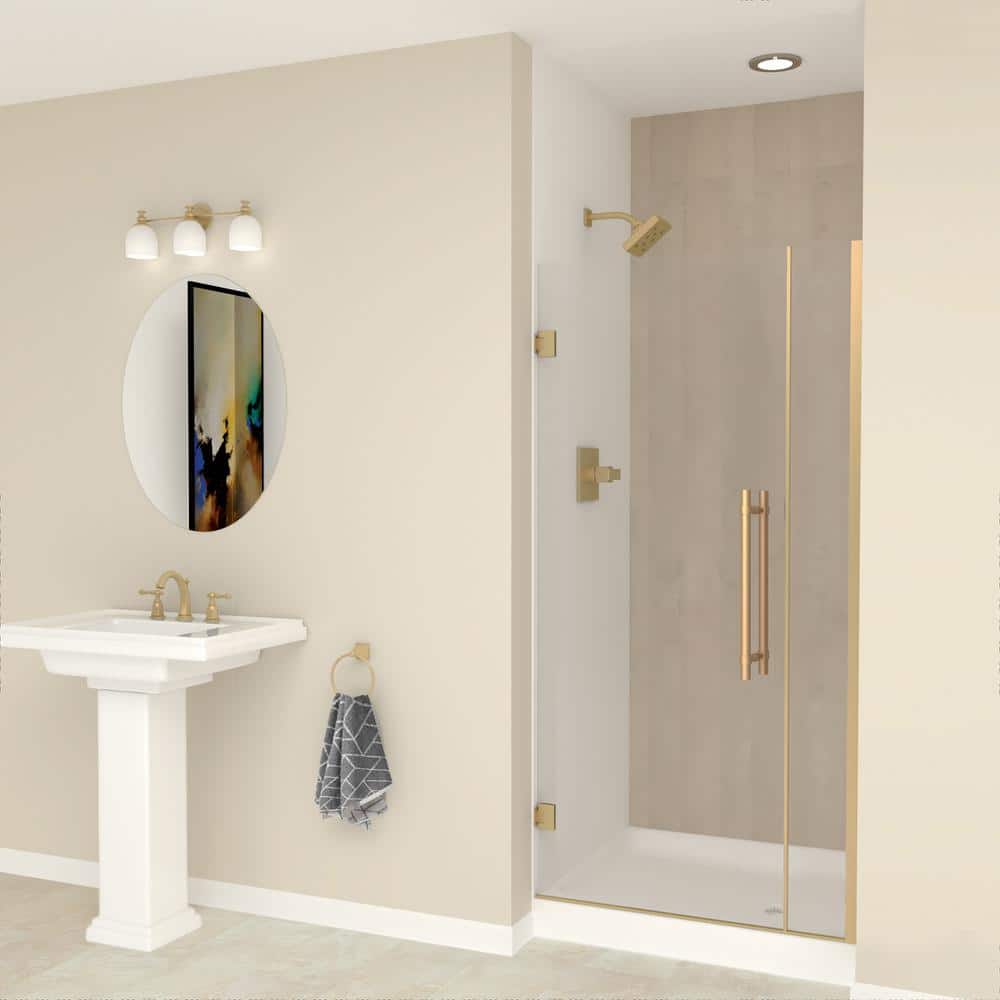 Transolid Elizabeth 34 in. W x 76 in. H Hinged Frameless Shower Door in ...