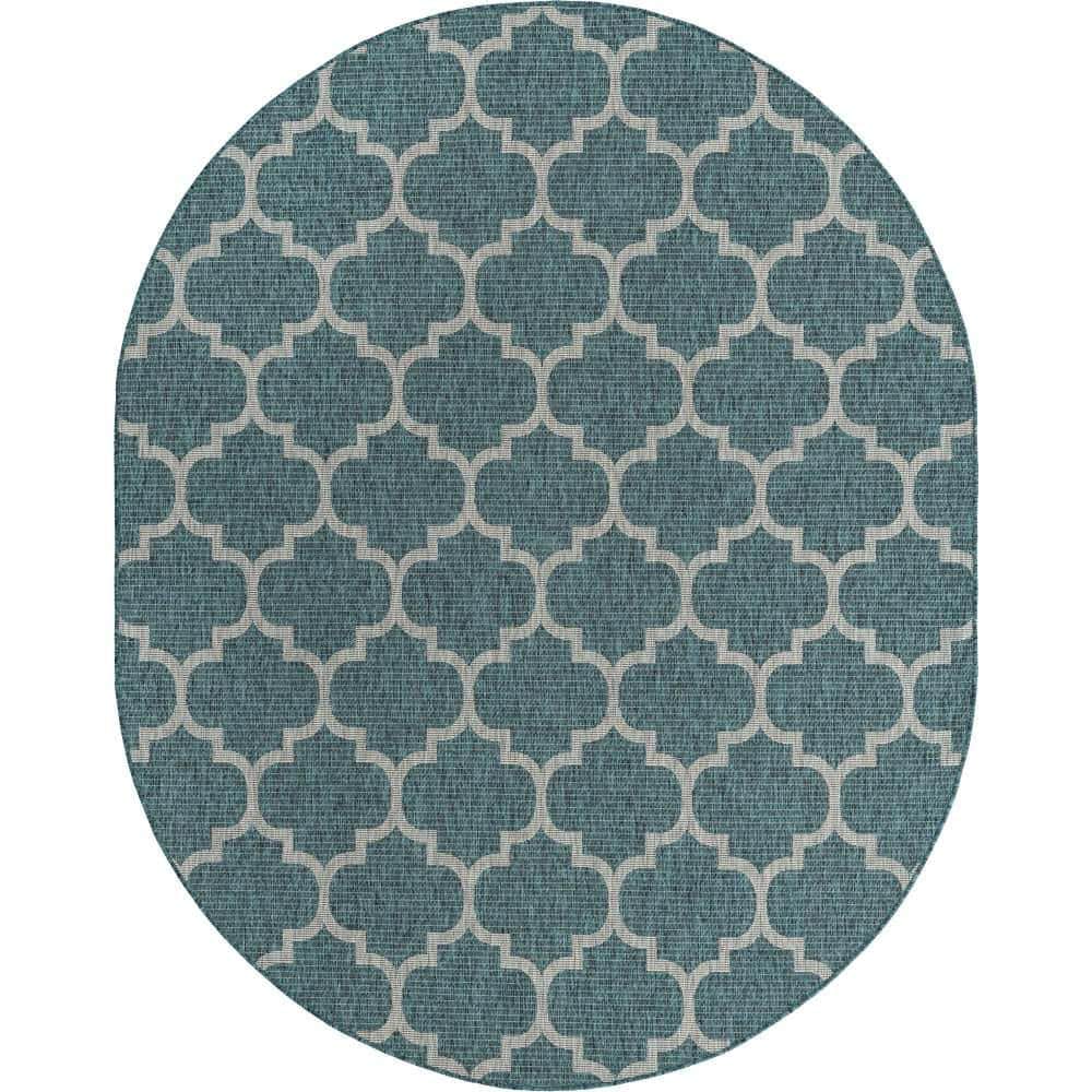 Unique Loom Outdoor Trellis Teal 7 ft. 10 in. x 10 ft. Area Rug 3152092 ...